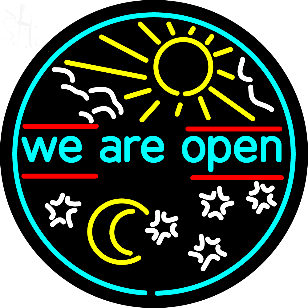 Custom We Are Open With Sun Neon Sign 1 | Neon Signs | Neon Light