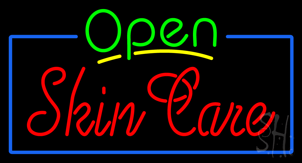 Green Open Skin Care Blue Border Neon Sign | Spa Neon Signs | Neon Light