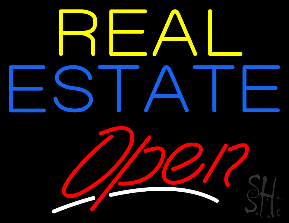 Yellow Real Estate Red Open Neon Sign | Real Estate Neon Signs | Neon Light
