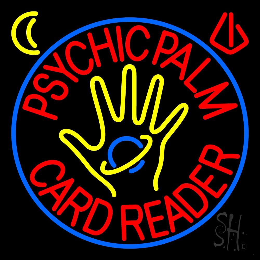 Red Psychic Palm Card Reader Blue Circle Neon Sign | Psychic Neon Signs ...