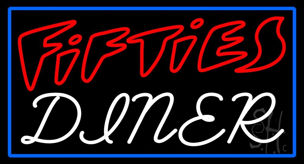 Blue Border Red 50s White Diner Neon Sign | Retro Neon Signs | Neon Light