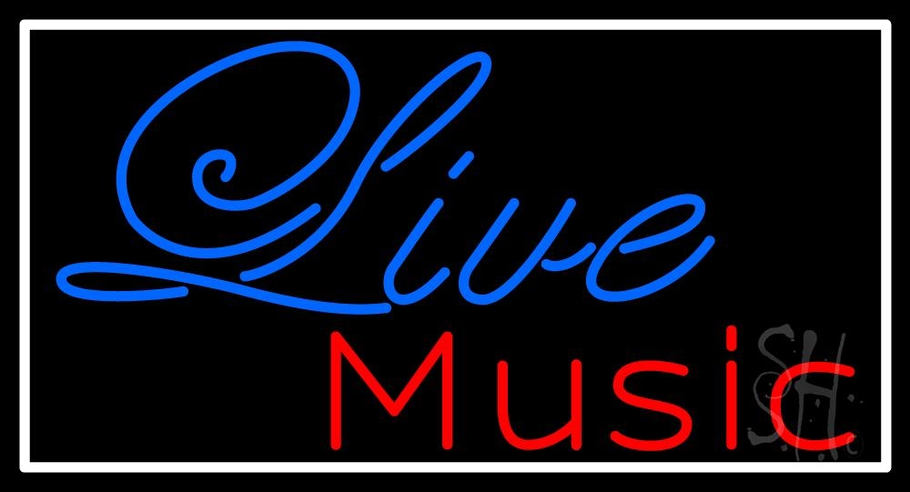 Cursive Live Music With Border Neon Sign | Music Neon Signs | Neon Light