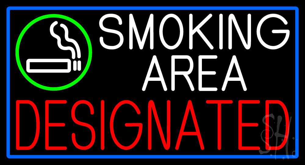 Smoking Area Designated With Blue Border Neon Sign | Bar Neon Signs ...