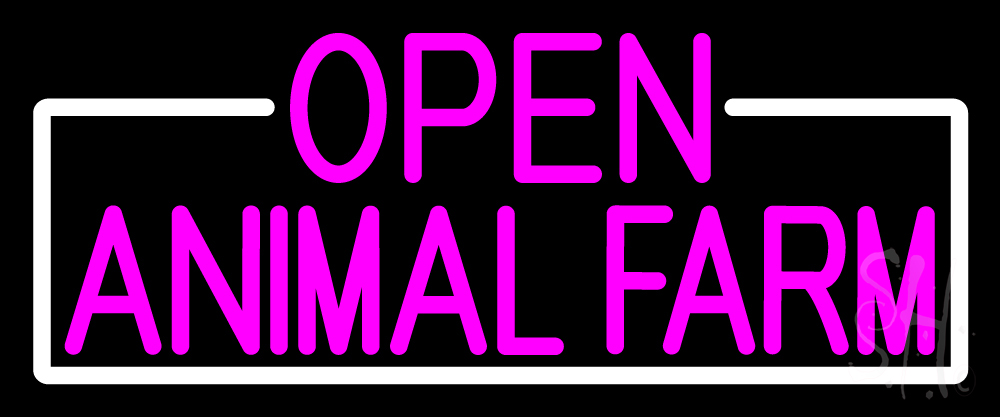Pink Open Animal Farm With White Border Neon Sign | Animals Neon Signs ...