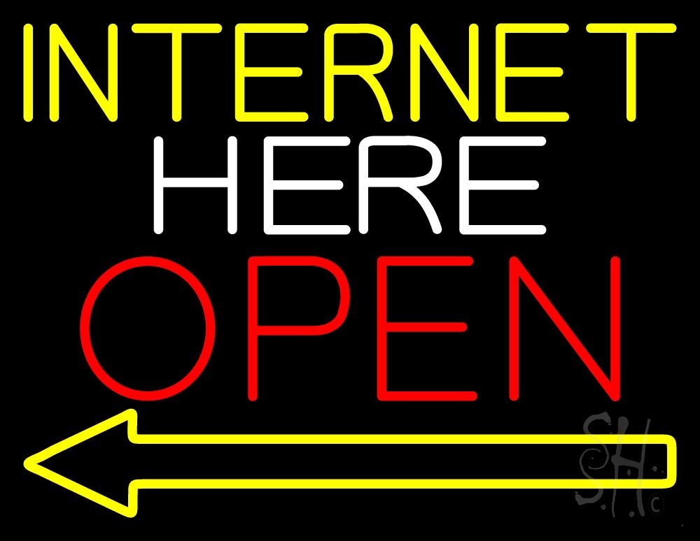 Green Internet Here Open With Arrow Neon Sign | Computer & Electronics ...