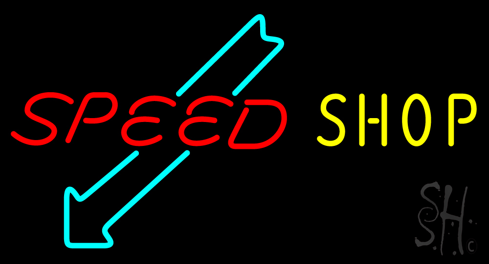 Speed Shop Sign Neon Sign Advertising Speed Shop Racing Stock Photo