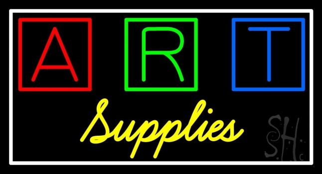 Art Supplies With Three Multi Color Box With Border Neon Sign | Art ...